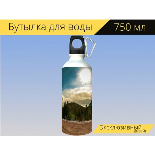 Бутылка фляга для воды "Гора, осина, снег" 750 мл. с карабином и принтом