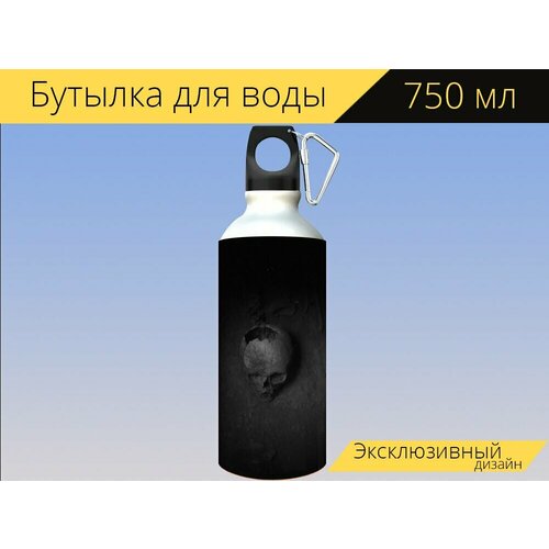 Бутылка фляга для воды "Череп, кость, чернить" 750 мл. с карабином и принтом