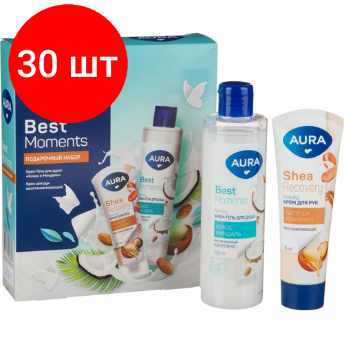 Комплект 30 наб, Подарочный набор AURA BEST MOMENTS Кр-гель душ 250мл, Кр д рук 75мл