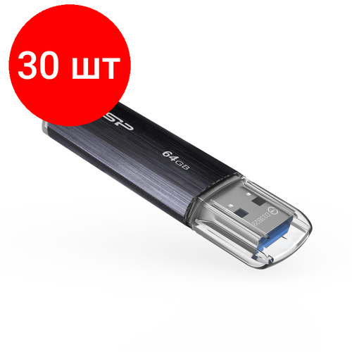 Комплект 30 штук, Флеш-память Silicon Power Blaze B02 64GB USB 3.2, черный, пластик