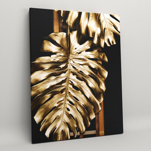 Картина на холсте (интерьерный постер) "Золотая монстера" растения, с деревянным подрамником, размер 30x40 см