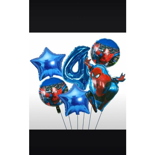 Набор фольгированных воздушных шаров "Человек Паук" с цифрой 4 на день рождение, 6 шт