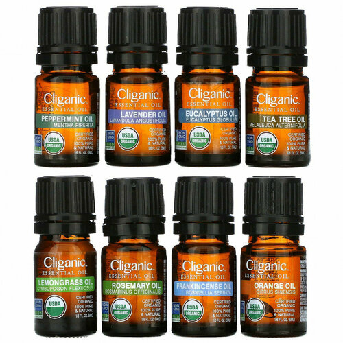 Cliganic, эфирные масла, набор для ароматерапии, 8 флаконов