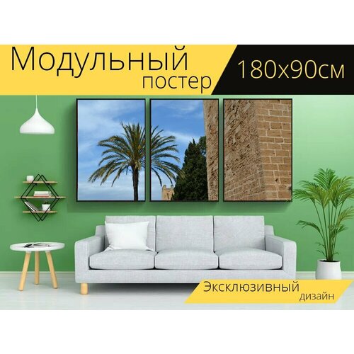 Модульный постер "Стена, пальма, архитектура" 180 x 90 см. для интерьера