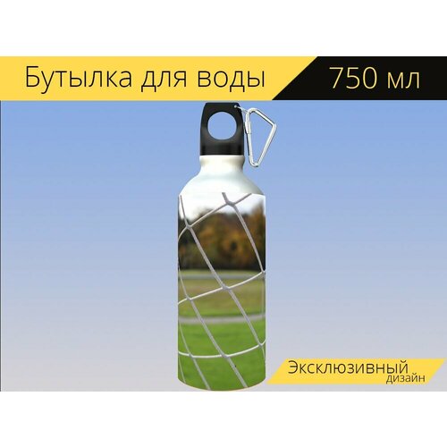 Бутылка фляга для воды "Футбольное поле, футбольный, web" 750 мл. с карабином и принтом