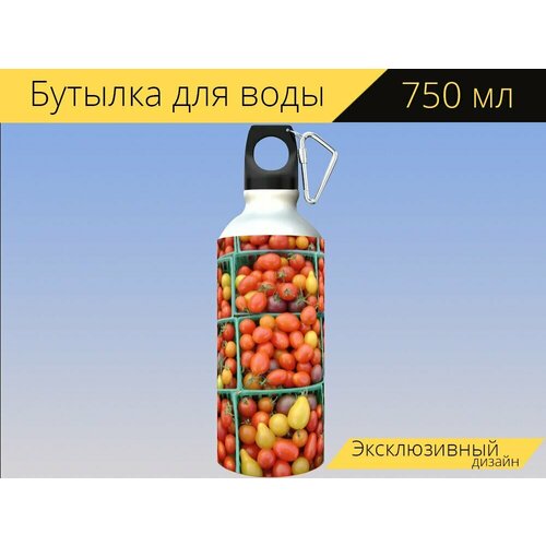 Бутылка фляга для воды "Помидоры, овощ, продукты" 750 мл. с карабином и принтом