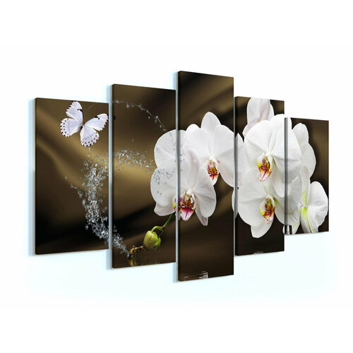 Модульная картина «Орхидеи с бабочками» 140х80 / Картина для интерьера / Модульная картина / Модульная картина на стену / Интерьерные картины