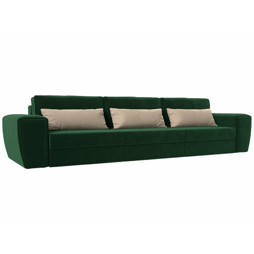 Прямой диван-кровать Лига-008 Long, Велюр зеленый, бежевый