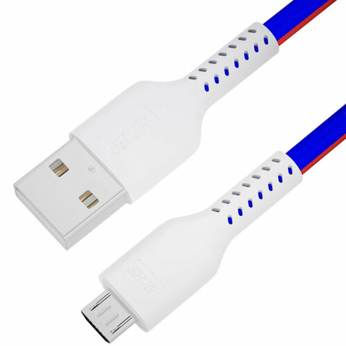 Кабель Gcr QC 0.5m MicroUSB, быстрая зарядка, триколор Россия, белый ПВХ, 28/24 AWG, -54972