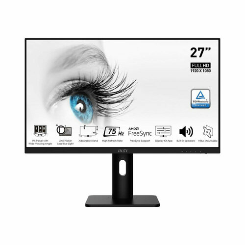 Монитор MSI PRO MP273P 27" 16:9 FHD IPS, 5ms(GTG), 250nit, 178/178, HDMI 1.4b, DP 1.2a, Speaker, VESA, Tilt, 75Hz, Kensington Lock, 1y