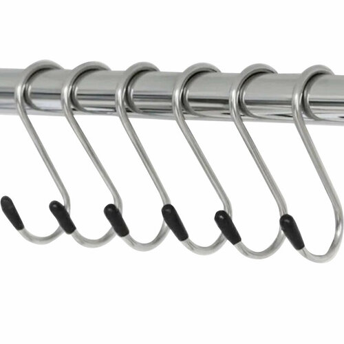 Набор стальных крючков на рейлинг для кухонных принадлежностей FORTUNA, 6 шт, размер 6,8*4,5 см