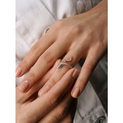 Перстень SKAZKA Natali Romanovoi разъемное кольцо змея, серебро, 925 проба, родирование, фианит, размер 18, белый, серебряный