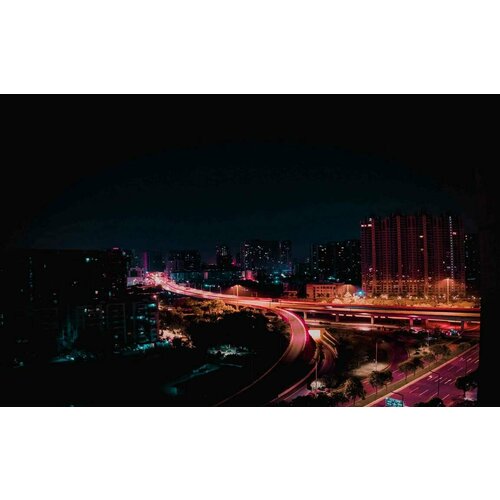 Картина на холсте 60x110 LinxOne "Города, ночь, дорога, подсветка" интерьерная для дома / на стену / на кухню / с подрамником