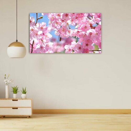 Картина на холсте 60x110 LinxOne "Дерево ветки сакура розовый" интерьерная для дома / на стену / на кухню / с подрамником
