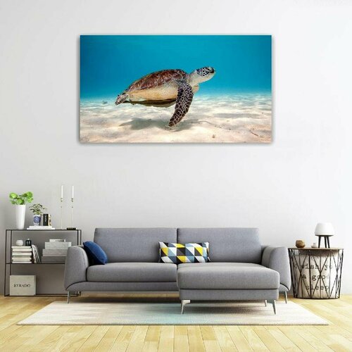 Картина на холсте 60x110 LinxOne "Черепаха море вода" интерьерная для дома / на стену / на кухню / с подрамником