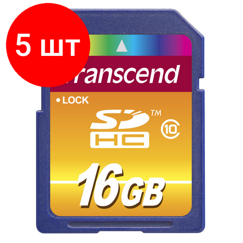 Комплект 5 штук, Карта памяти Transcend Premium SDHC 16Gb UHS-I Cl10, TS16GSDHC10