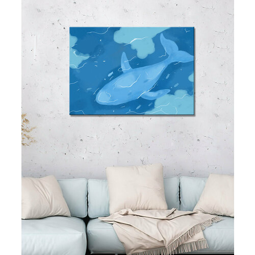 Картина - кит, арт, кит под водой, голубой кит (51) 40х60