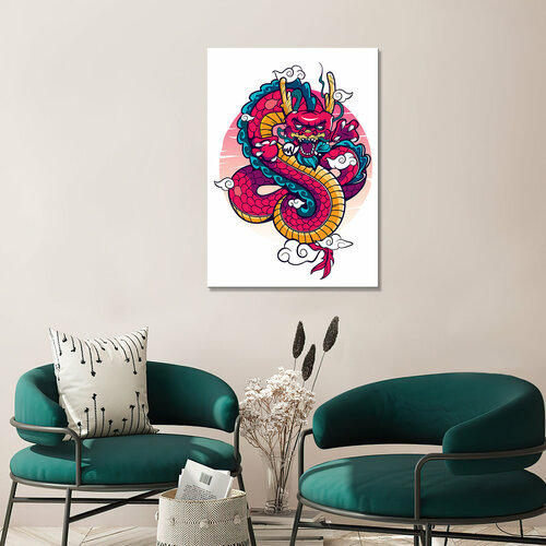 Интерьерная картина на холсте - Китайский дракон тату арт 30х40