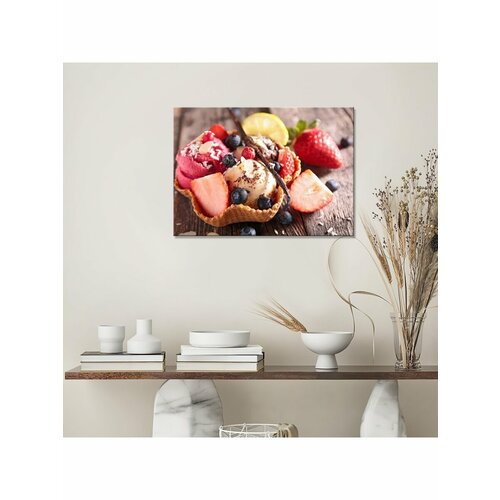 Картина на холсте с подрамником мороженое с ягодами 1 40х60