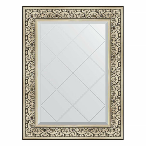 Зеркало настенное с гравировкой EVOFORM в багетной раме барокко серебро, 70х92 см, для гостиной, прихожей, спальни и ванной комнаты, BY 4123