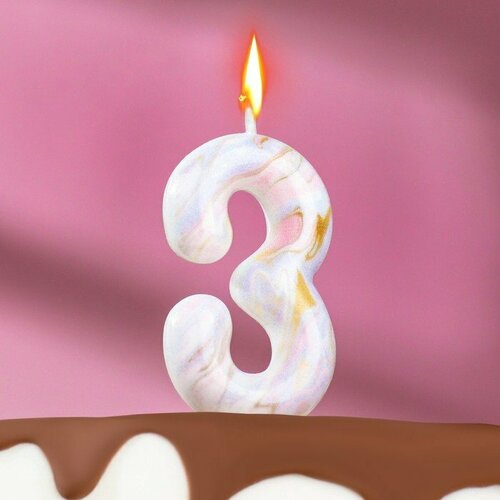 Свеча в торт "Белый мрамор", цифра "3", 5,5 см (комплект из 22 шт)
