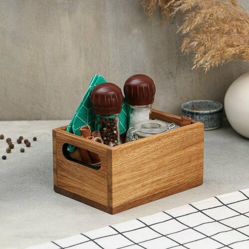 Органайзер деревянный для кухонных принадлежностей Adelica, с ручками, 17×12×9 см, дуб (комплект из 2 шт)
