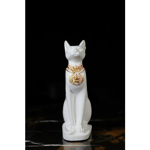 Статуэтка Кошка Египетская 13.5 см из гипса белое золото