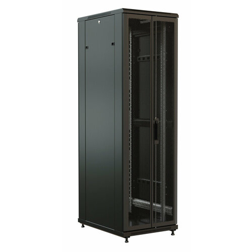 WRline Шкаф напольный 19-дюймовый, 27U, 1388x600x600 мм , передняя и задняя распашные перфорированные двери (75%), цвет черный (RAL 9004) (разобранный)