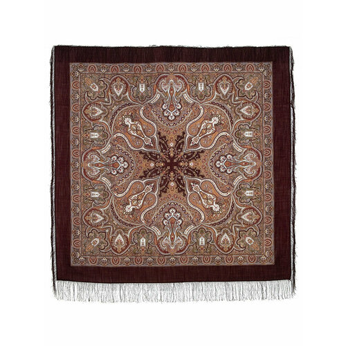 Платок Павловопосадская платочная мануфактура,146х146 см, коричневый, бежевый