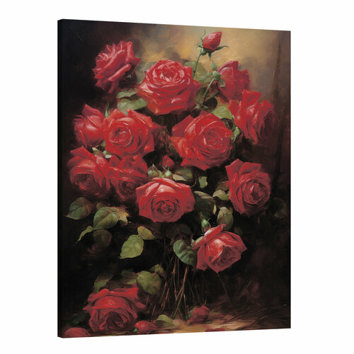 Интерьерная картина 50х70 "Розы в пеленах тайны"