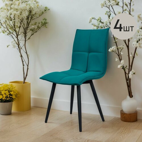 Комплект обеденных стульев Фред - 4шт, зеленый велюр, для кухни, столовой, гостиной, Divan24