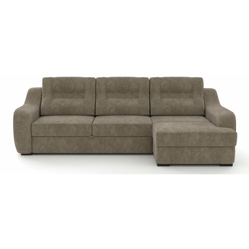 Угловой диван-кровать, раскладной, высоковыкатной, PUSHE Ройс, правый угол, коричневый Milano 4 caramel