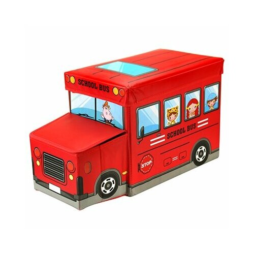 Ящик-пуф для игрушек "Школьный автобус" красный