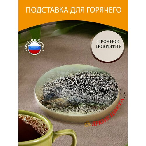 Подставка под горячее "Еж, ежик, животное" 10 см. из блого мрамора