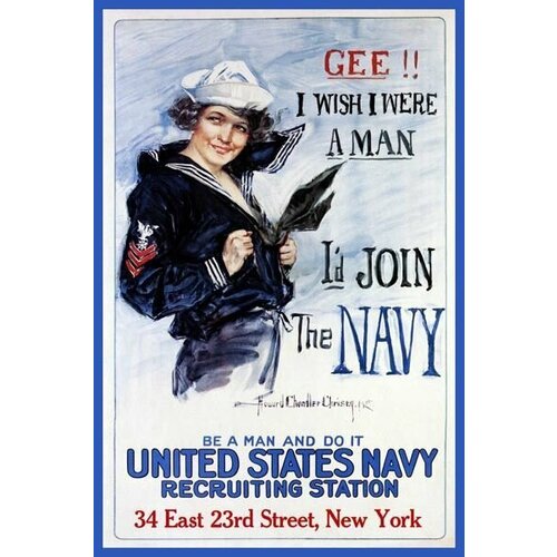 Плакат, постер на холсте иностранный Gee I wish i were a Man. Id Join the Navy. Размер 21 х 30 см