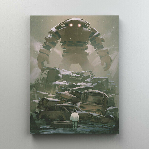 Интерьерная картина на холсте "Человек на свалке и его робот" размер 30x40 см