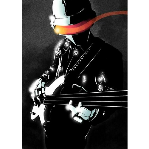 Плакат, постер на бумаге Daft Punk Guitar/Дафт Панк с Гитарой. Размер 21 х 30 см