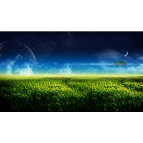 Картина на холсте 60x110 LinxOne "Фантастика облака трава" интерьерная для дома / на стену / на кухню / с подрамником