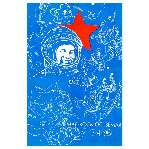 Плакат, постер на бумаге СССР/ Земля-Космос-Земля 12.04.61. Размер 42 на 60 см