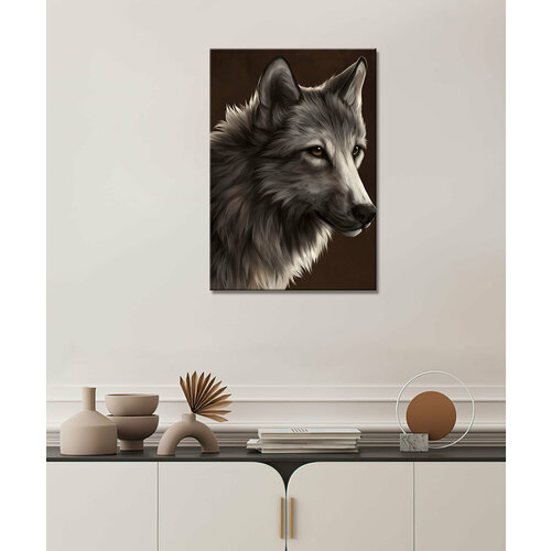 Картина - волк, молодой волк, серый волк, волк арт 20х30