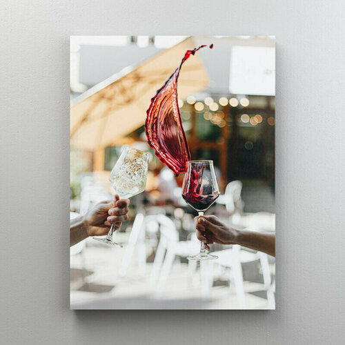 Интерьерная картина на холсте "Всплеск красного вина" для кухни, кафе и ресторанов, размер 30x40 см