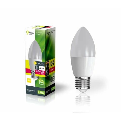 Лампа Светодиодная Foton Lighting 7.5Вт E14 Свеча B 700Лм 220В 4200К Дневной белый свет, уп. 1шт