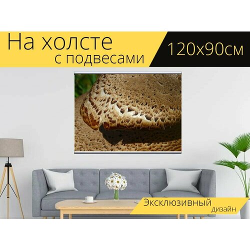 Картина на холсте "Перхоть, гриб, древесный гриб" с подвесами 120х90 см. для интерьера