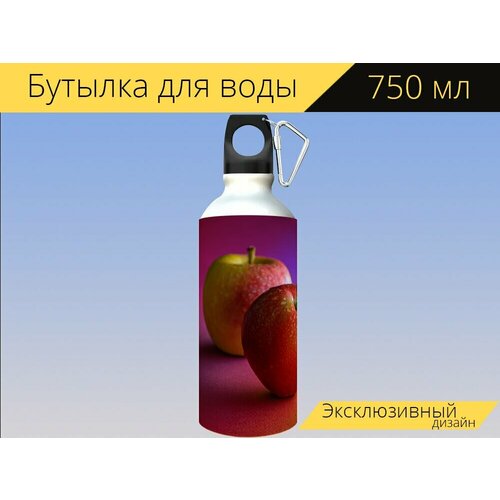 Бутылка фляга для воды "Яблоки, капли росы, пара" 750 мл. с карабином и принтом