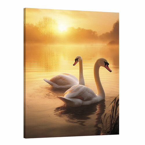 Интерьерная картина 50х70 "Лебеди на закате"
