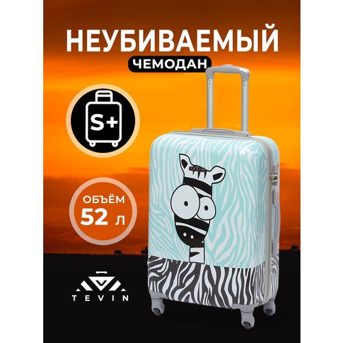 Чемодан TEVIN, 52 л, размер S+, черный, белый