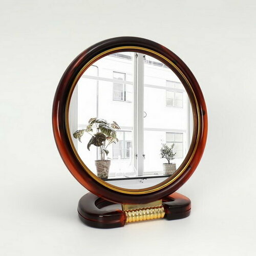 Зеркало настольное - подвесное "Круг", двустороннее, с увеличением, d зеркальной поверхности 12.5 см, цвет "янтарный"