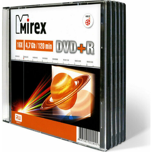 DVD+R Носители информации DVD+R, 16x, Mirex, Slim/5, UL130013A1F