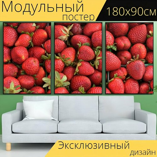 Модульный постер "Клубника, фрукты, свежий" 180 x 90 см. для интерьера