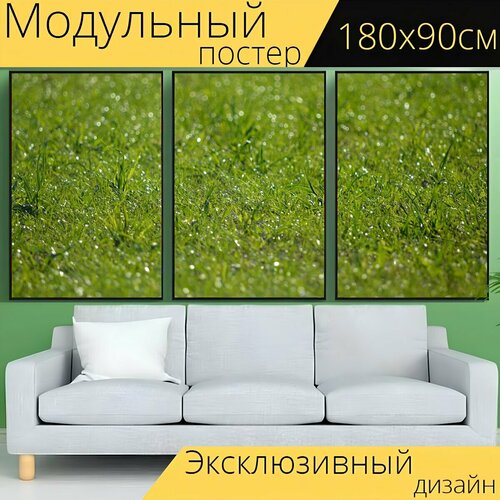 Модульный постер "Трава, зеленый, природа" 180 x 90 см. для интерьера